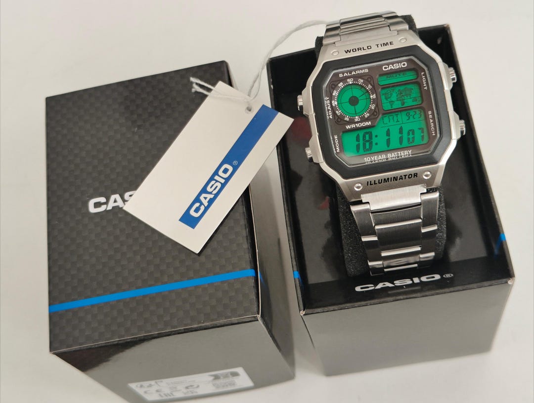 Casio AE-1200WHD World Time Illuminator Green Display Mod More Colors ...