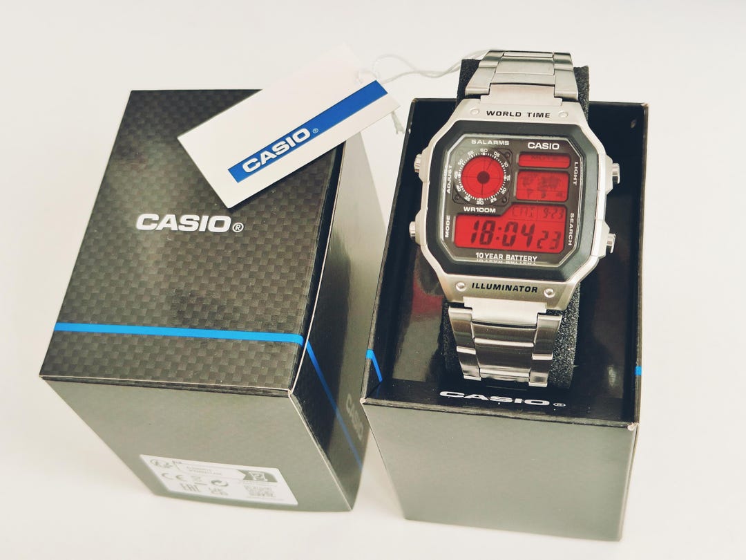 Casio AE-1200WHD World Time Illuminator Red Display Mod More Colors ...