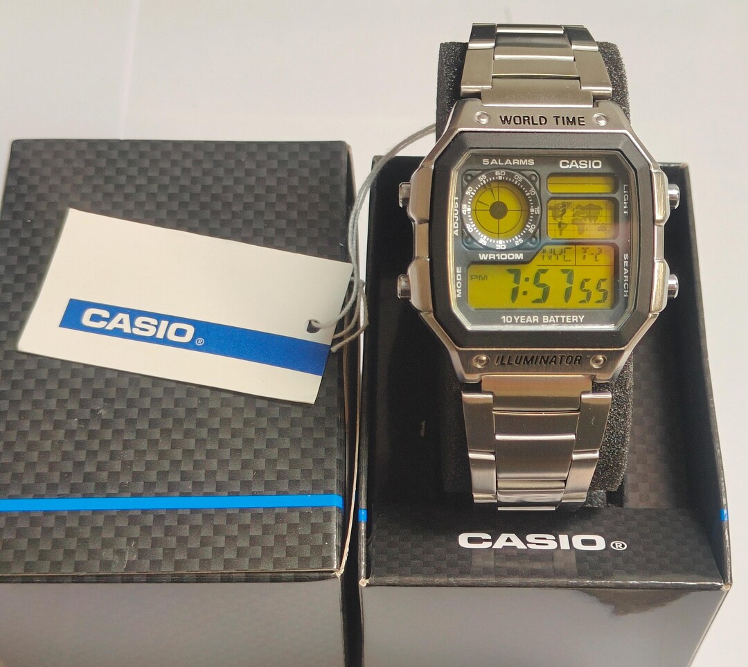 Casio AE-1200WHD Full Metal Case Body World Time Illuminator Yellow Mod ...