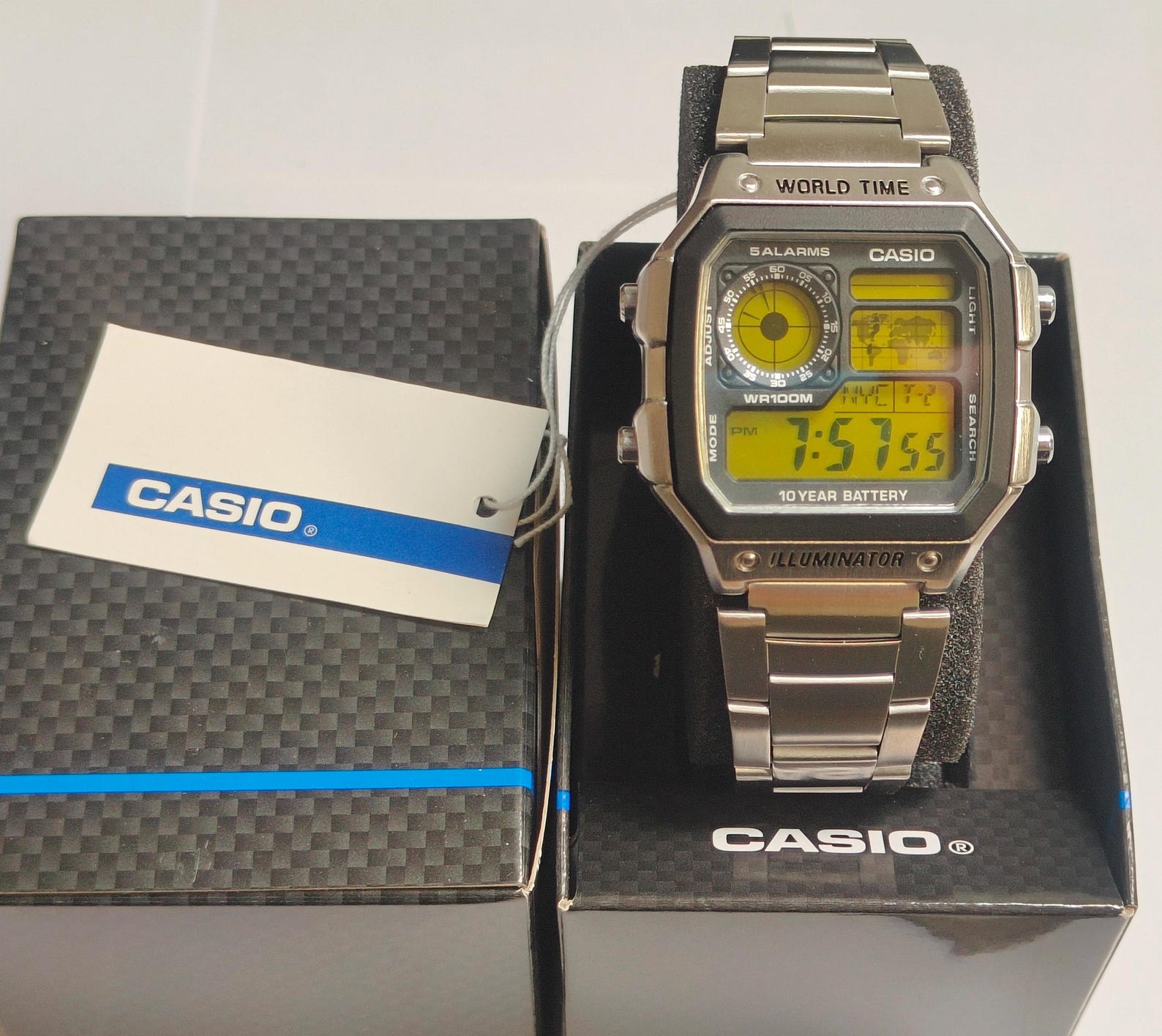 Casio AE-1200WHD Full Metal Case Body World Time Illuminator Yellow Mod ...