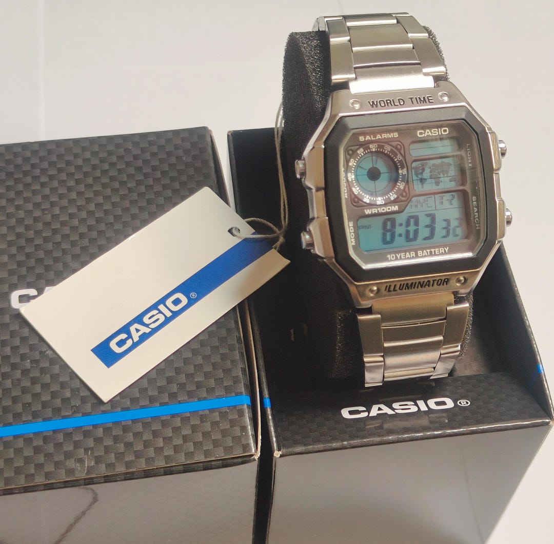 Casio AE-1200WHD Full Metal Case Body World Time Illuminator Blue Mod ...