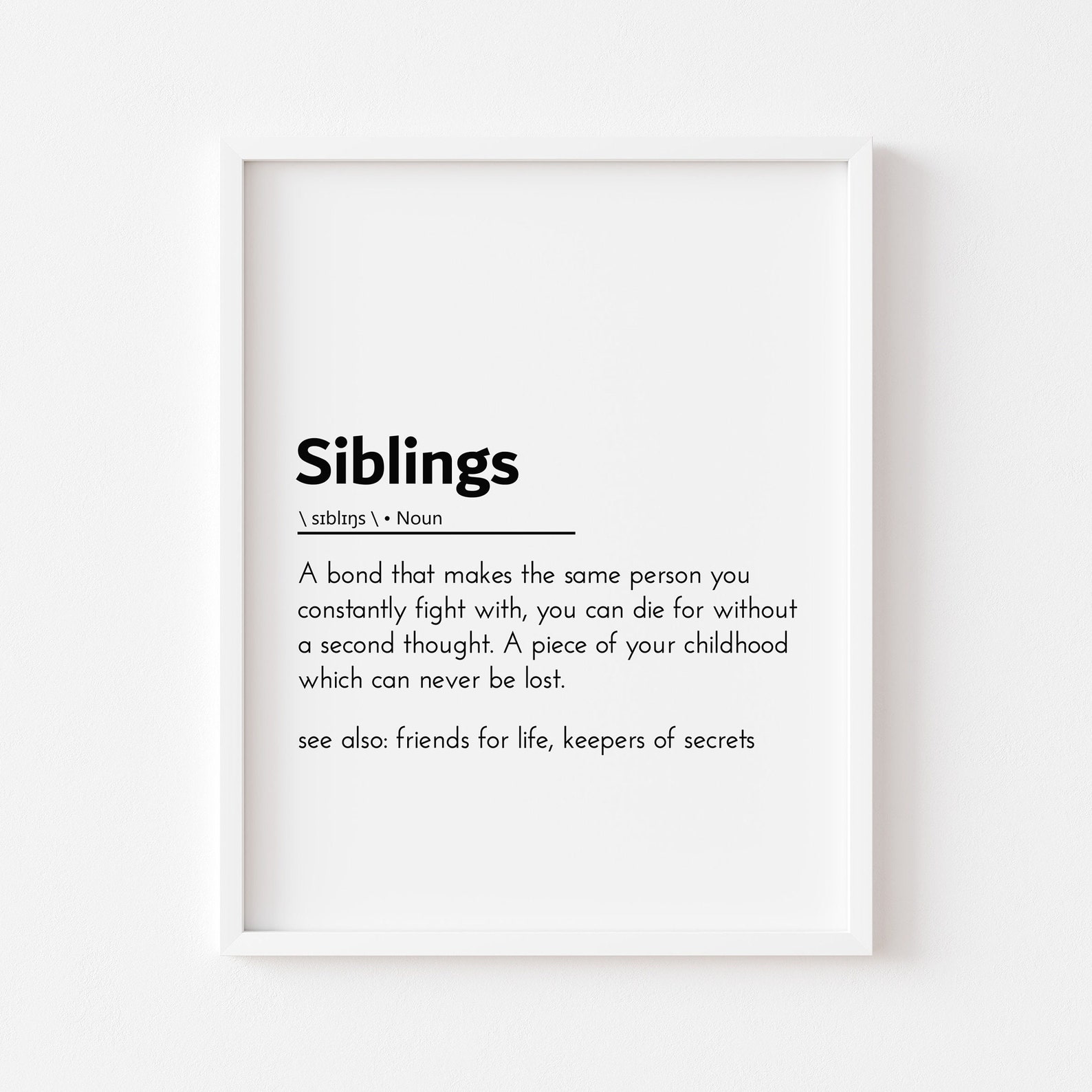 Siblings Definition Siblings Gift Sibling Quote Siblings Wall Art ...