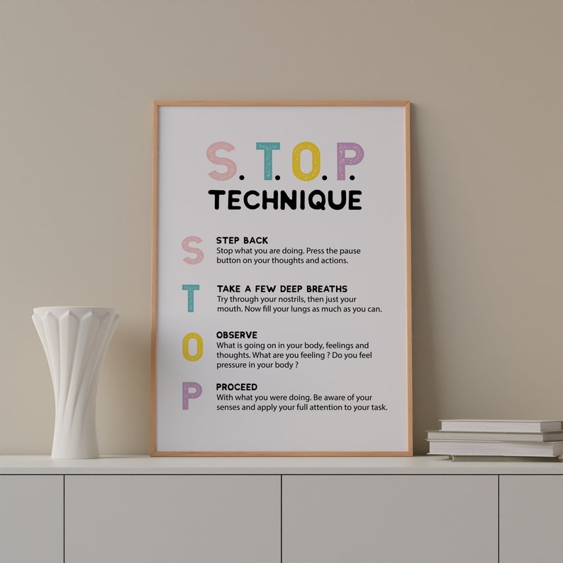 Stop Technique Stress and Anxiety Mental Health Poster Therapy Office ...
