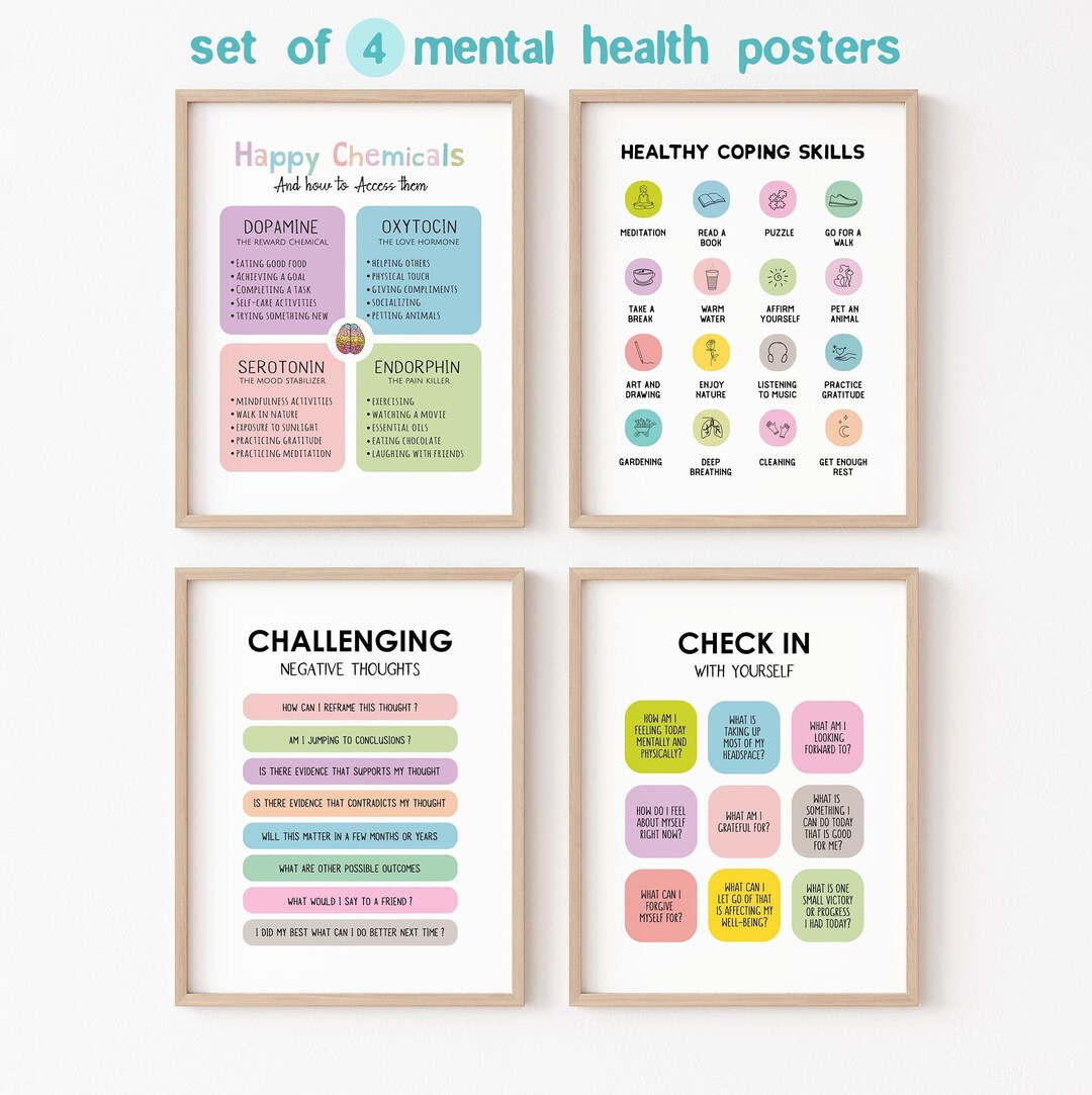 Happy Chemicals Set, Therapy Posters, Positive Self Help Set, Chek in ...