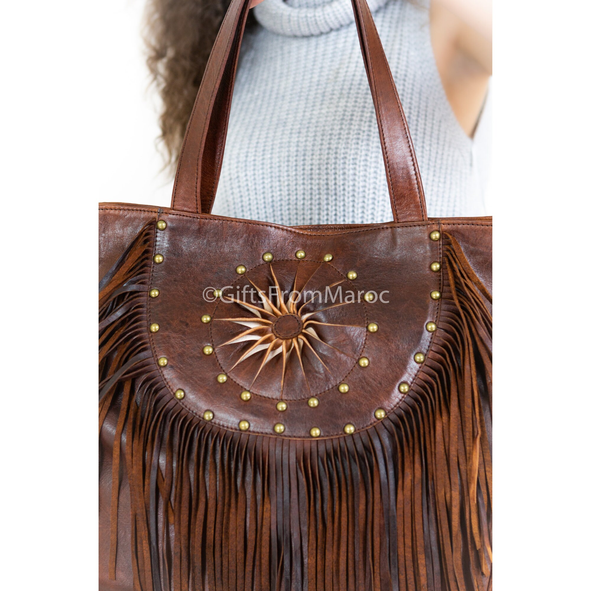 Extra Large Fringe Bag Brown Leather Fringe Large Bag - Etsy