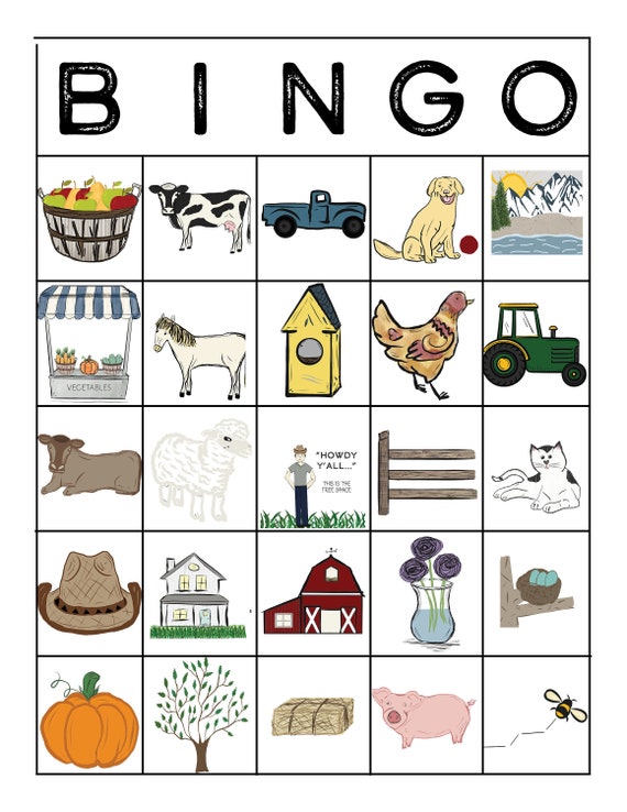 BINGO Game on the Farm | Etsy