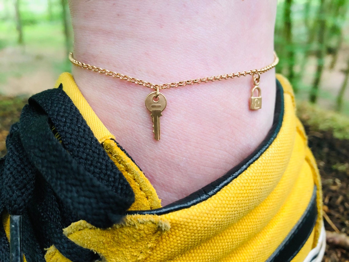 Lock And Key Anklet 14K oro riempito Sterling Silver | Etsy