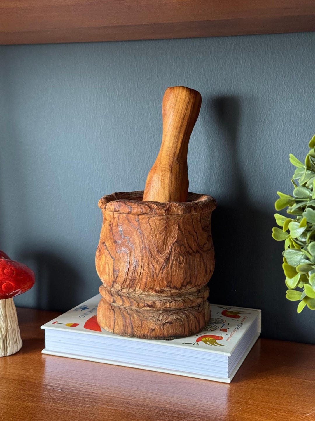 Large Olive Wood Pestle&mortar Herb Spices Solid Made Traditional ...