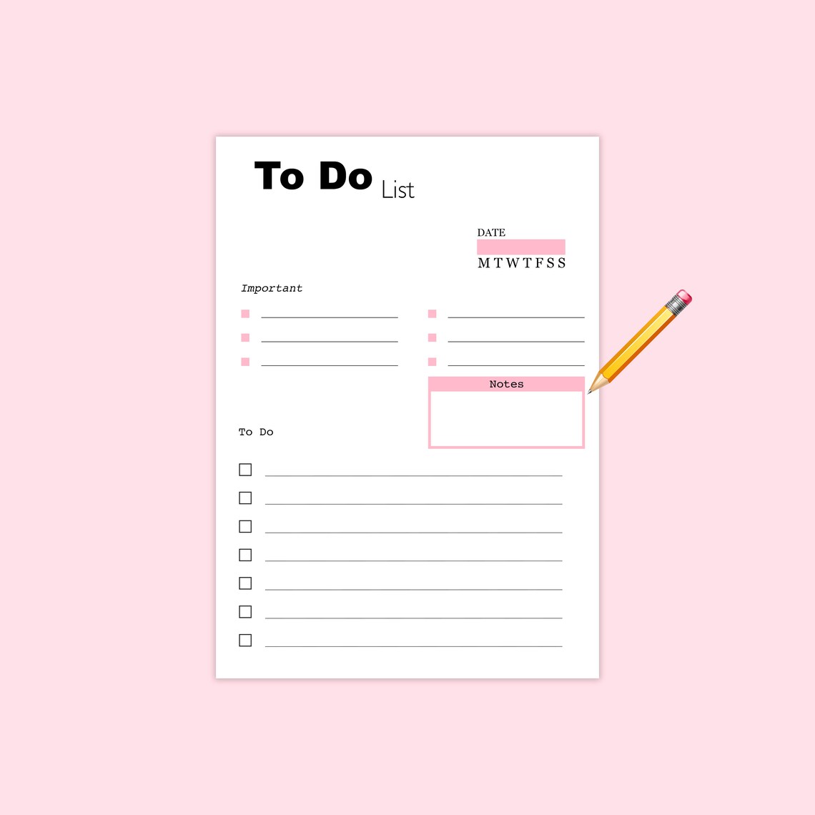 Pink to Do List Printable A4 Printable Digital Download Template Notes ...