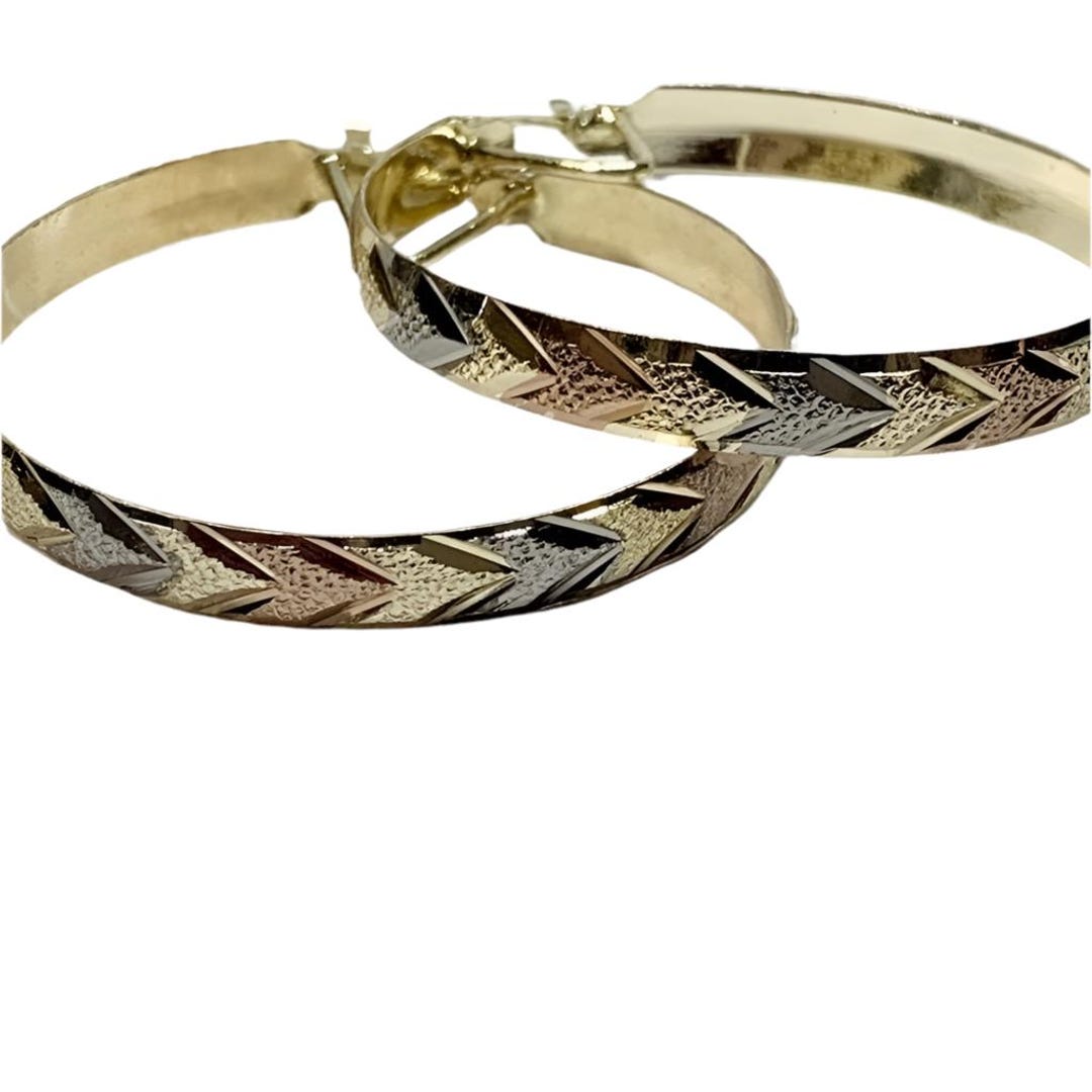 Gold-filled Hoop Earrings: Tri-color Chevron Textured Pattern - Etsy