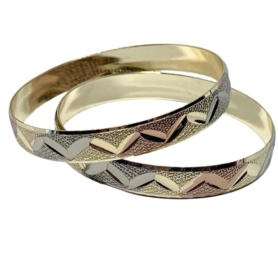 Gold Filled Bangles: Tri-color Chevron Design, Elegant Jewelry - Etsy