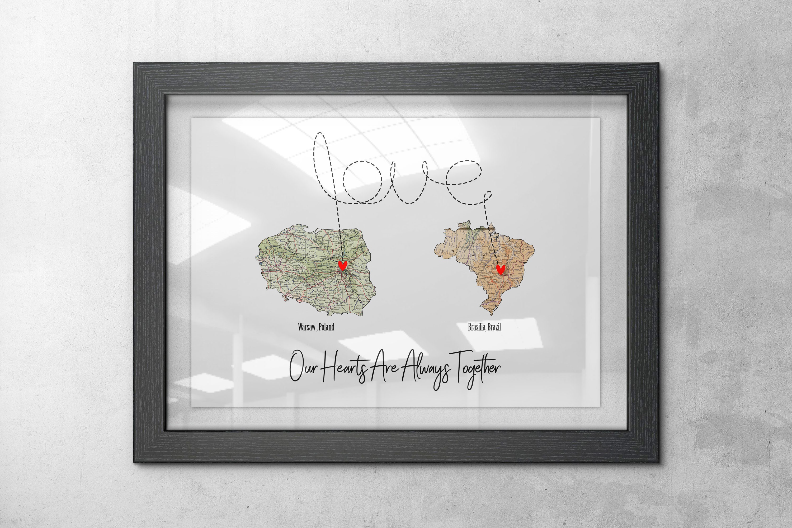 Personalized Two Country Map Old Style Map Art Long Distance - Etsy