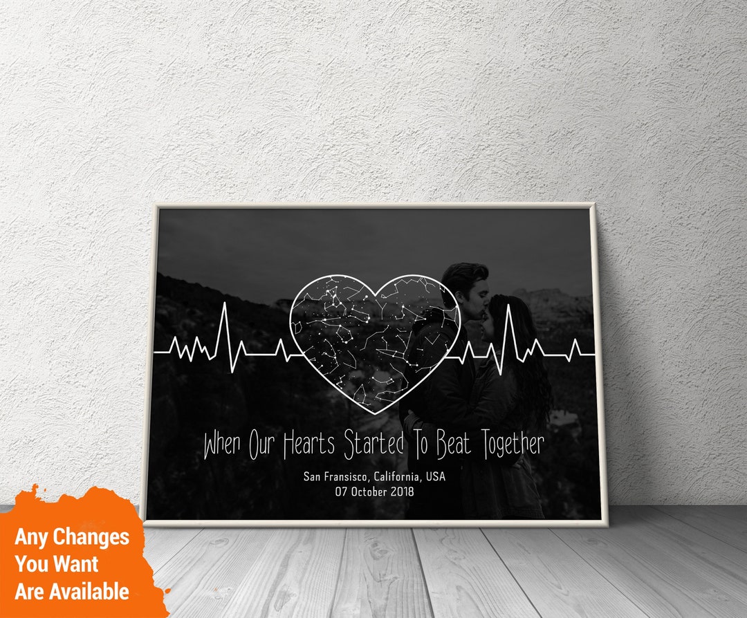 Heartbeat Star Map With Photo, Unique Custom Star Chart, Meaningful ...