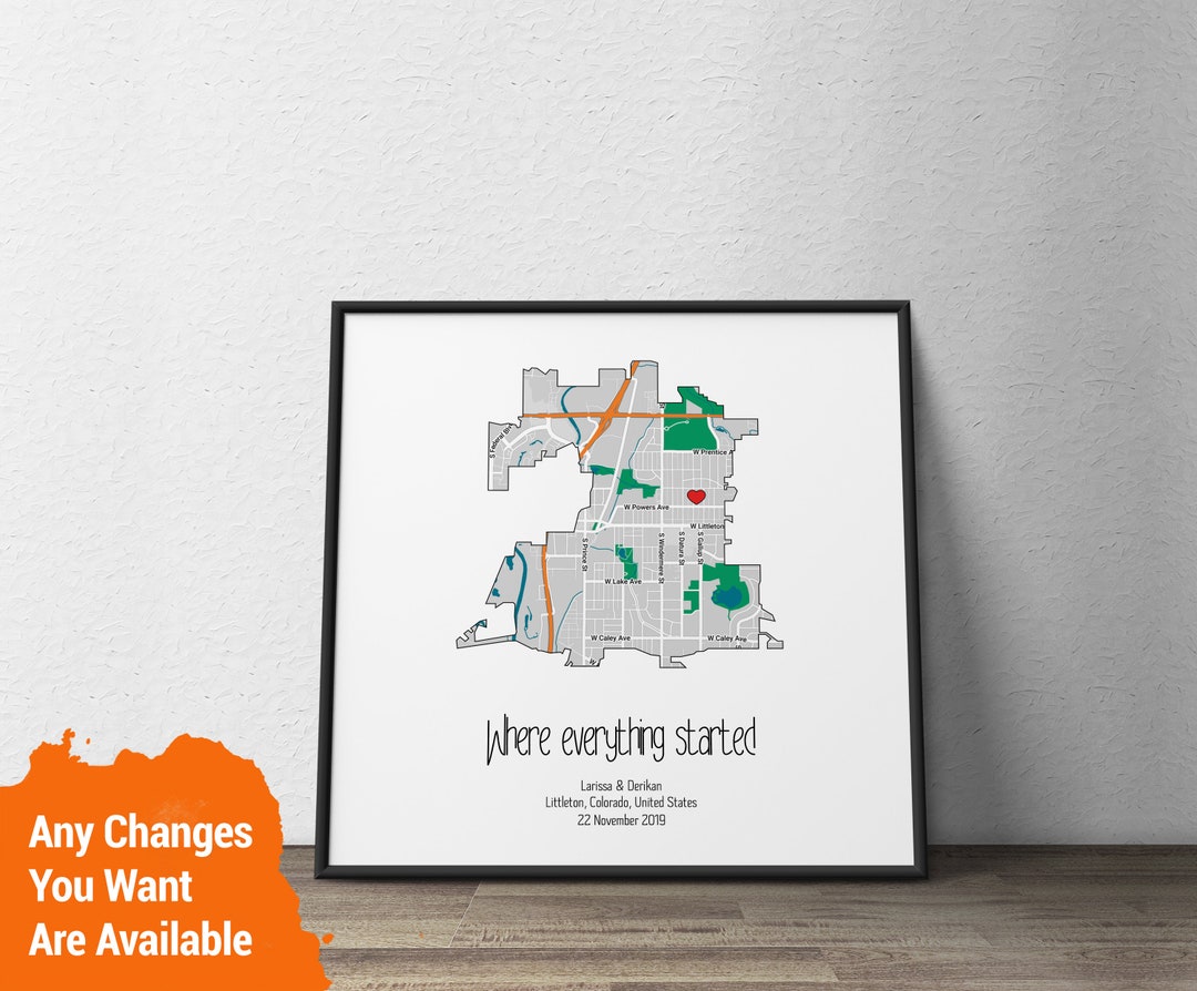 First Date Location Map Gift, Where We Met Map, Custom Location Map ...