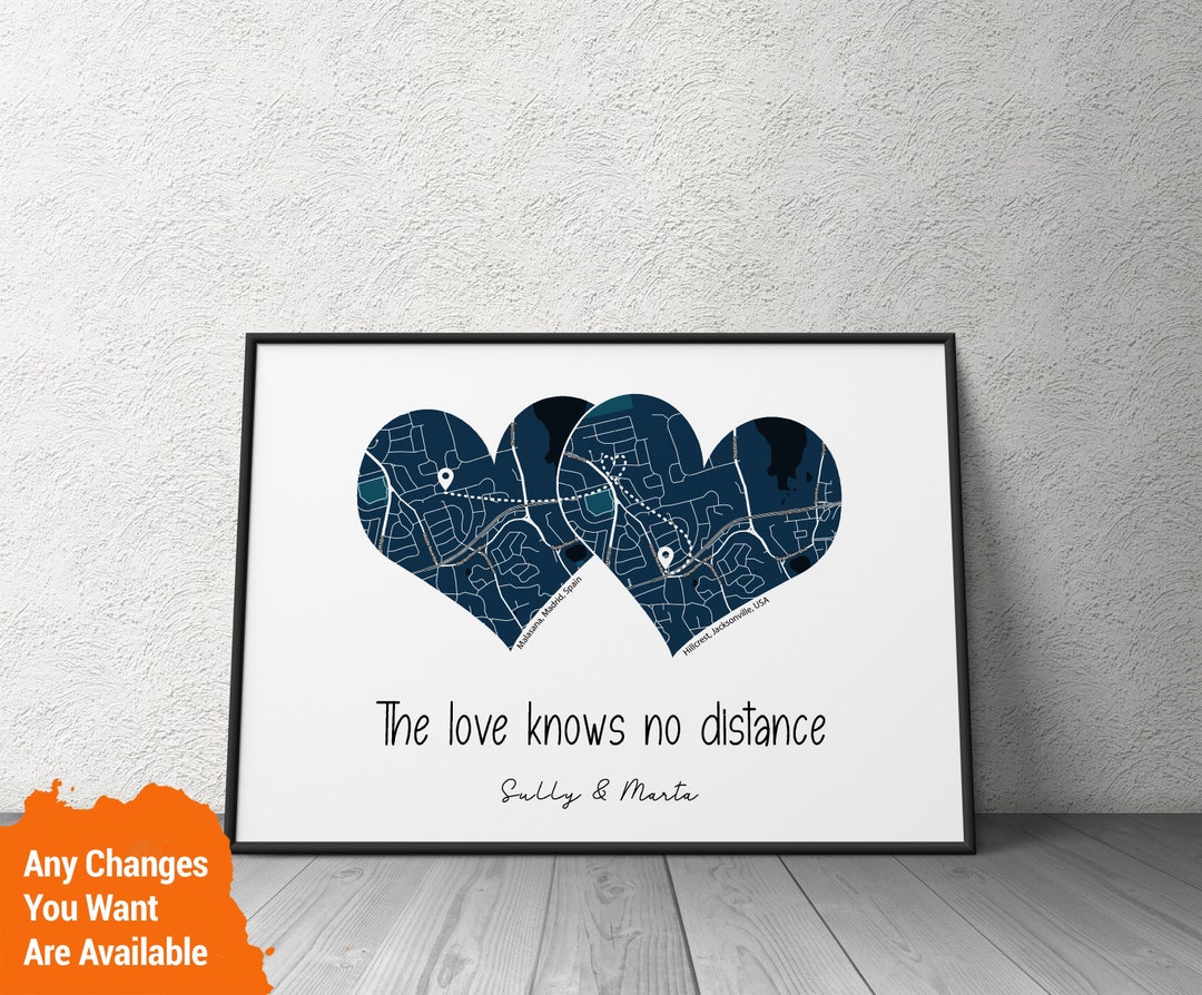 Mapa De Regalo San Valentín, Mapa De Pareja, Distancia Entre Nosotros ...