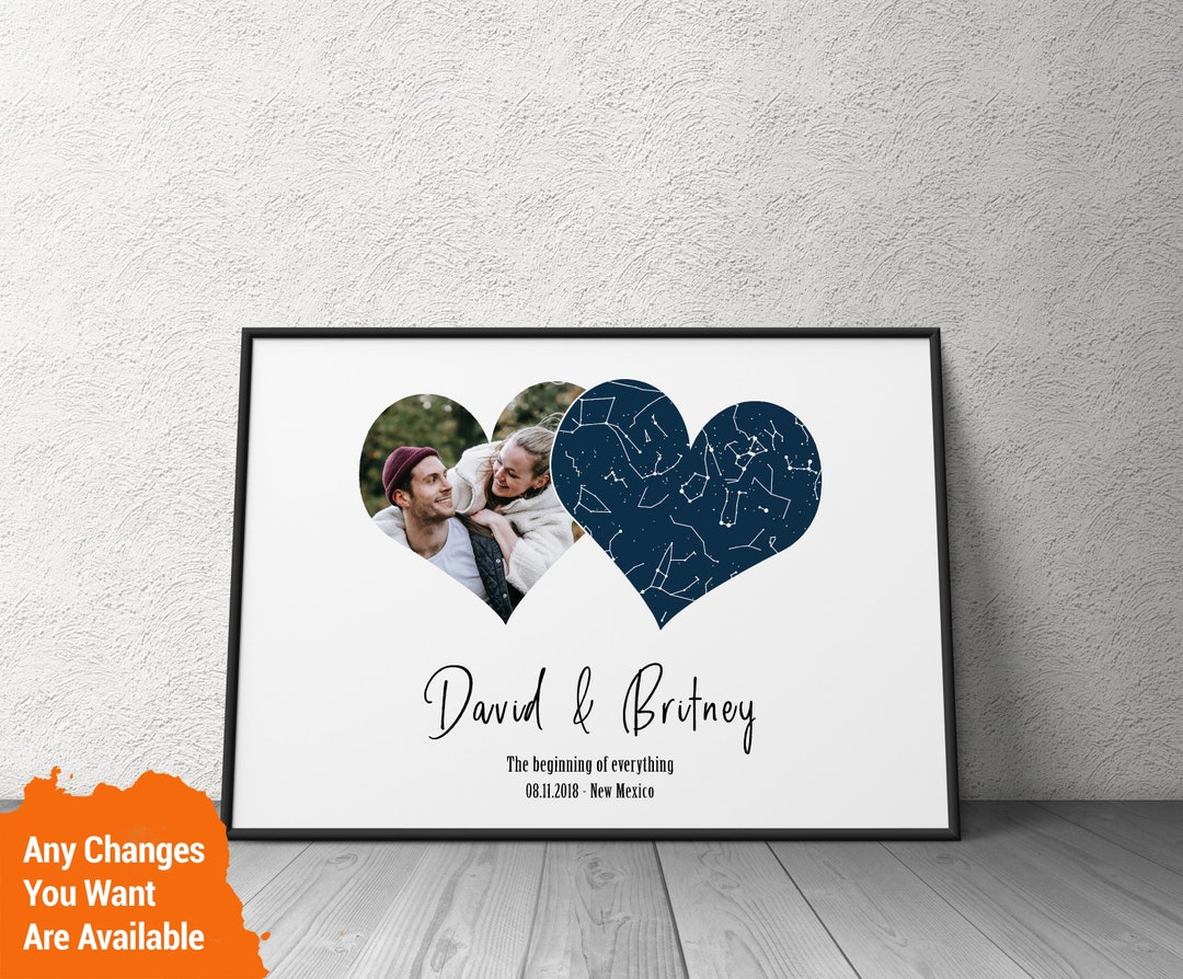 Custom Love Star Map With Photo, Star Map at the Moment, Starry Sky ...