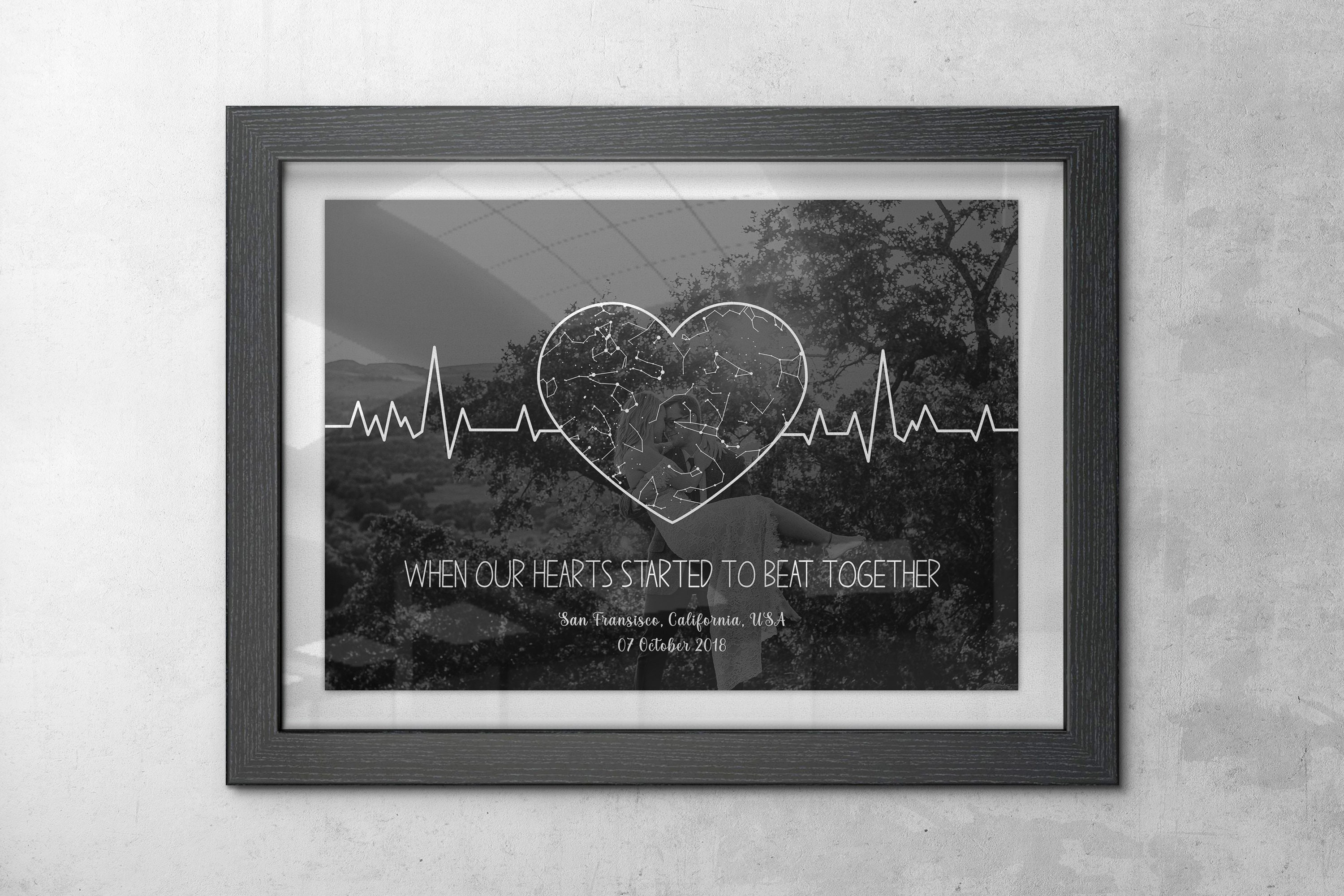Heartbeat Star Map With Photo Unique Custom Star Chart | Etsy