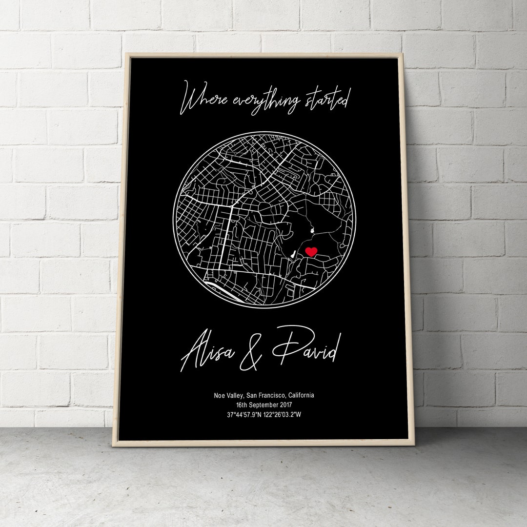 Personalized City Map Print, Anniversary Gift Idea, Unique Location Map ...