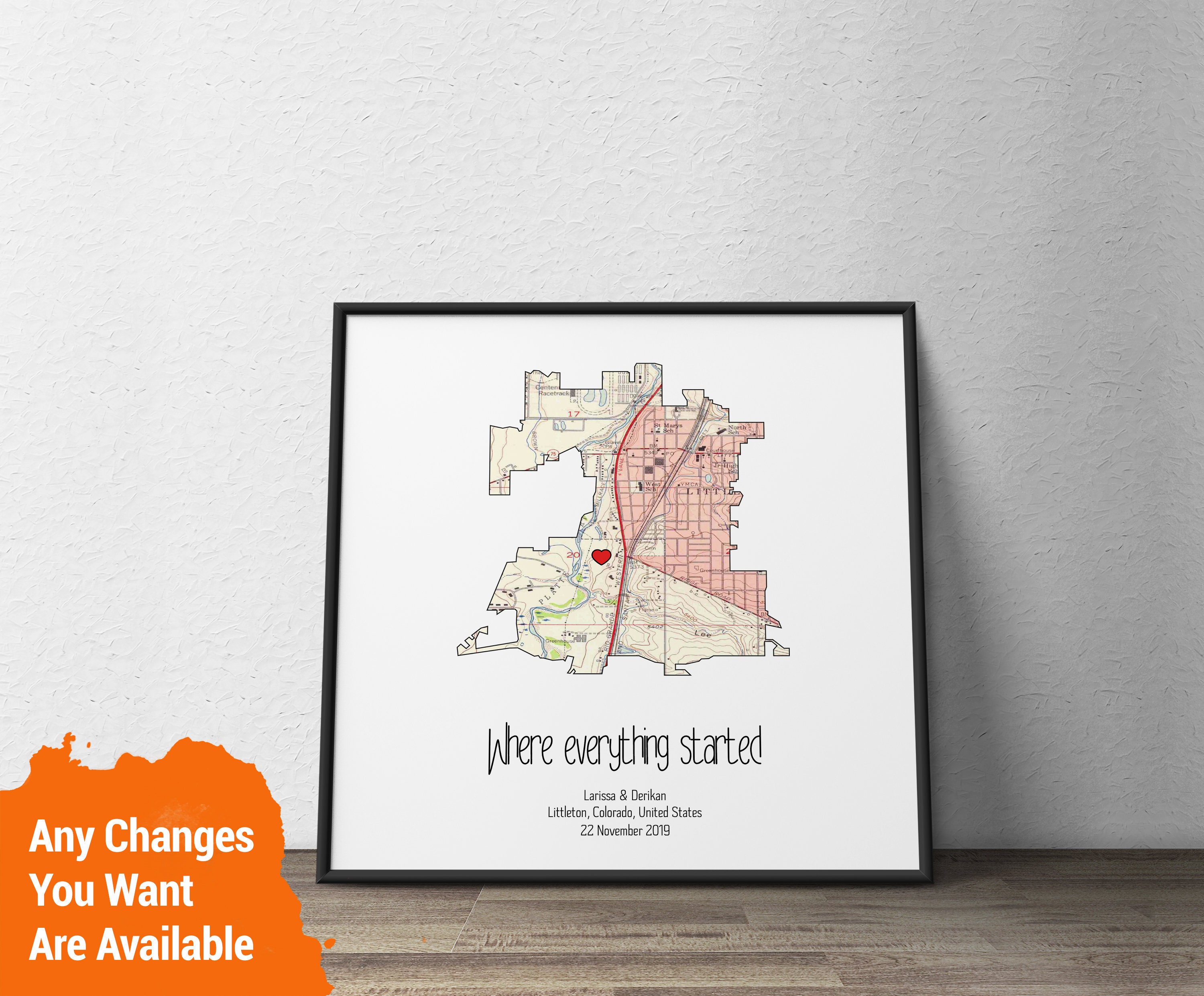 Personalized Engagement Map Gift Custom Printable Map Any - Etsy