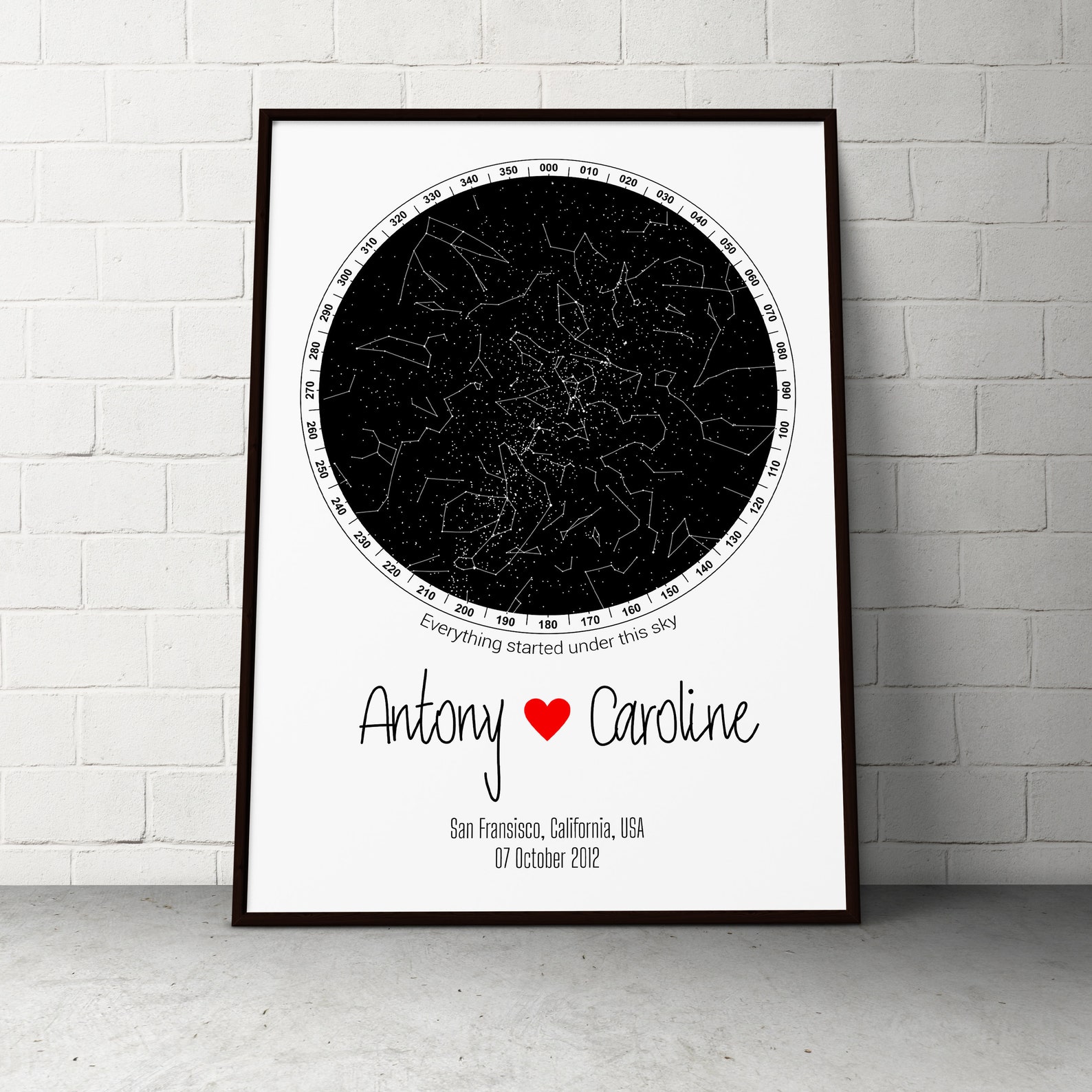 First Date Constellation Star Map, Night Sky by Date, Custom Celestial ...