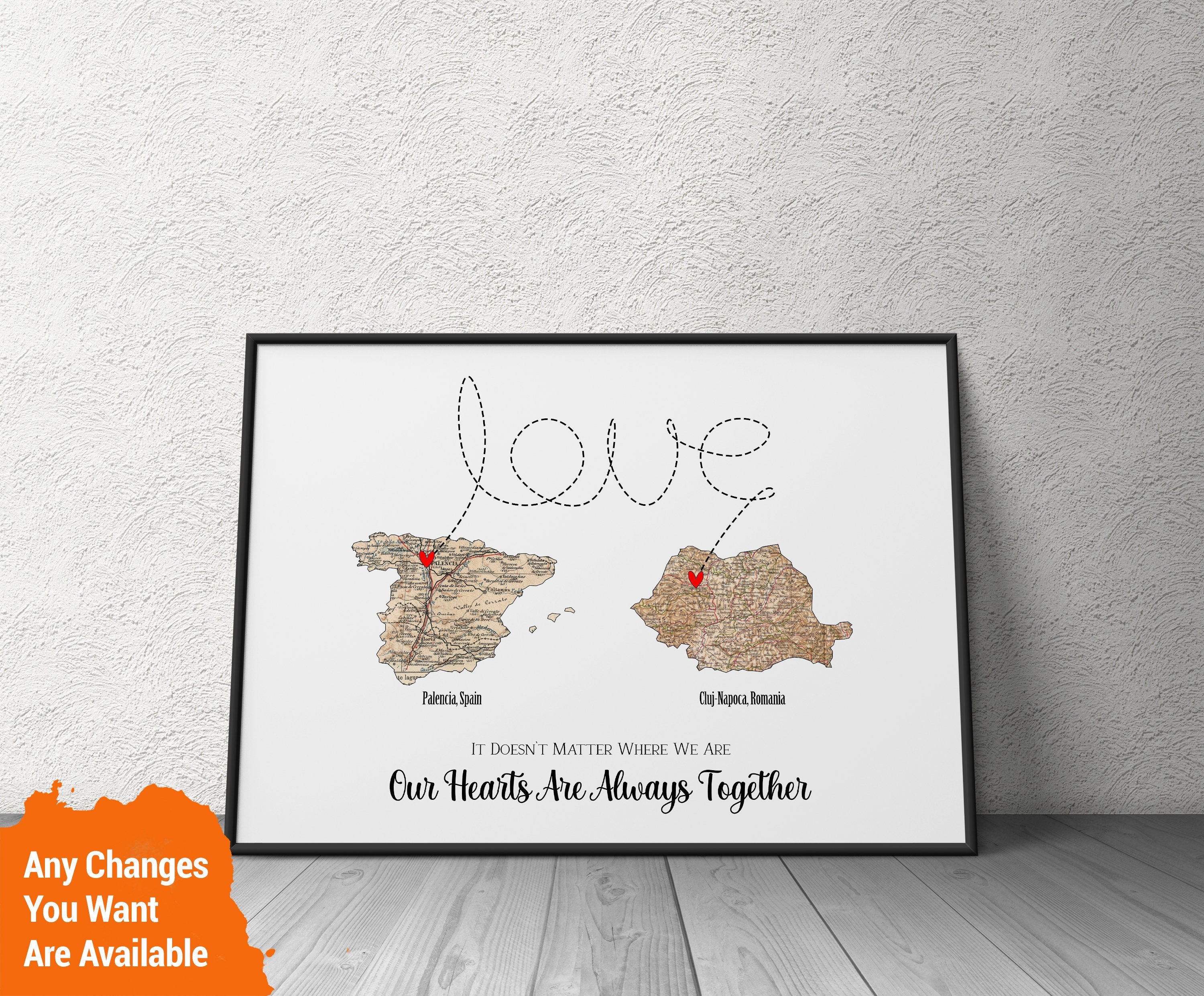 Personalized Two Country Map Old Style Map Art Long Distance - Etsy