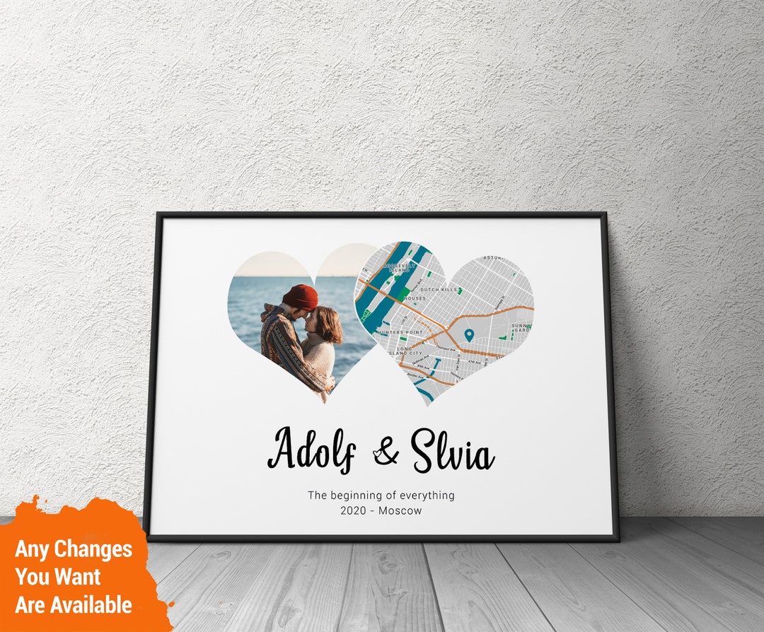 First Date Location Map With Your Photo, Custom Coordinates Sign Gift ...