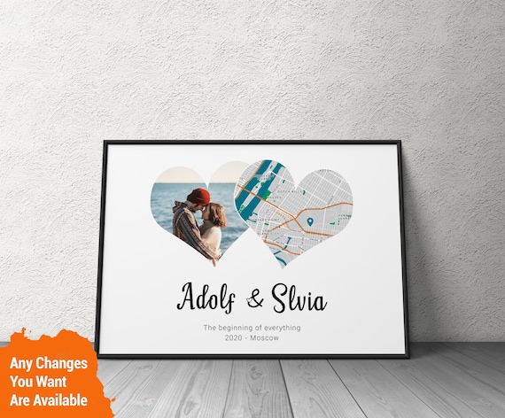 First Date Location Map With Your Photo Custom Coordinates | Etsy