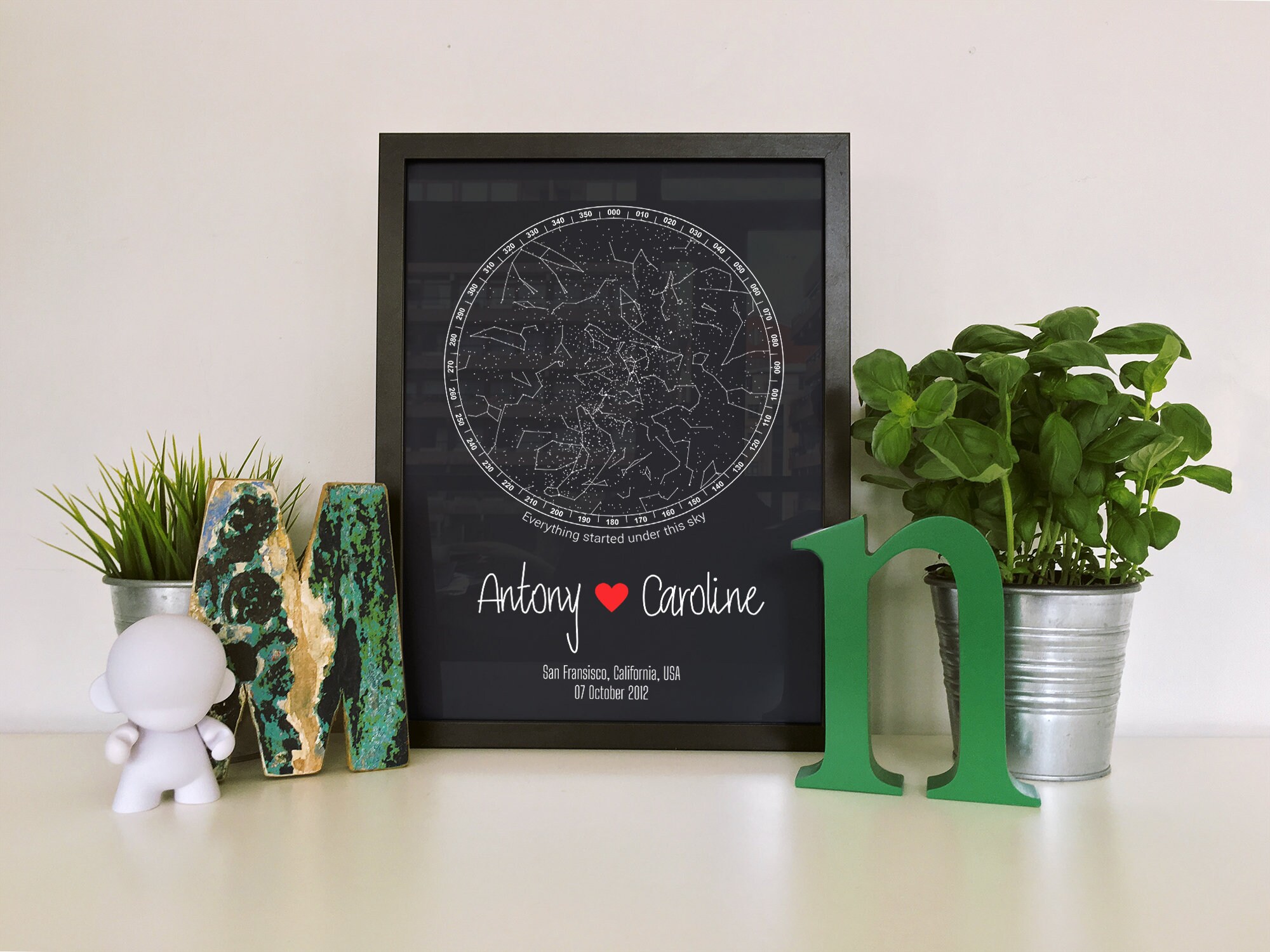 First Date Constellation Star Map, Night Sky by Date, Custom Celestial ...
