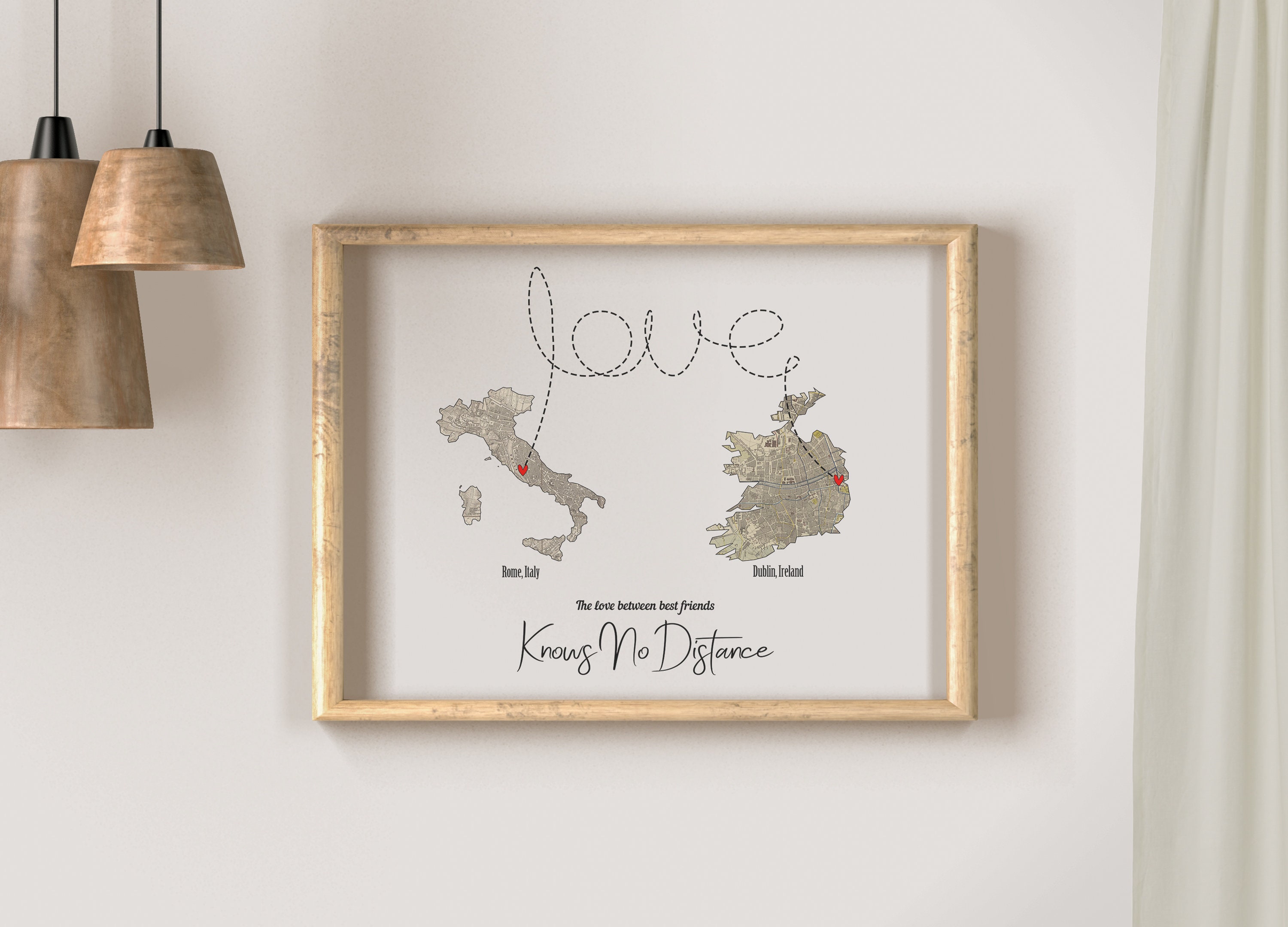 Personalized Two Country Map Old Style Map Art Long Distance - Etsy