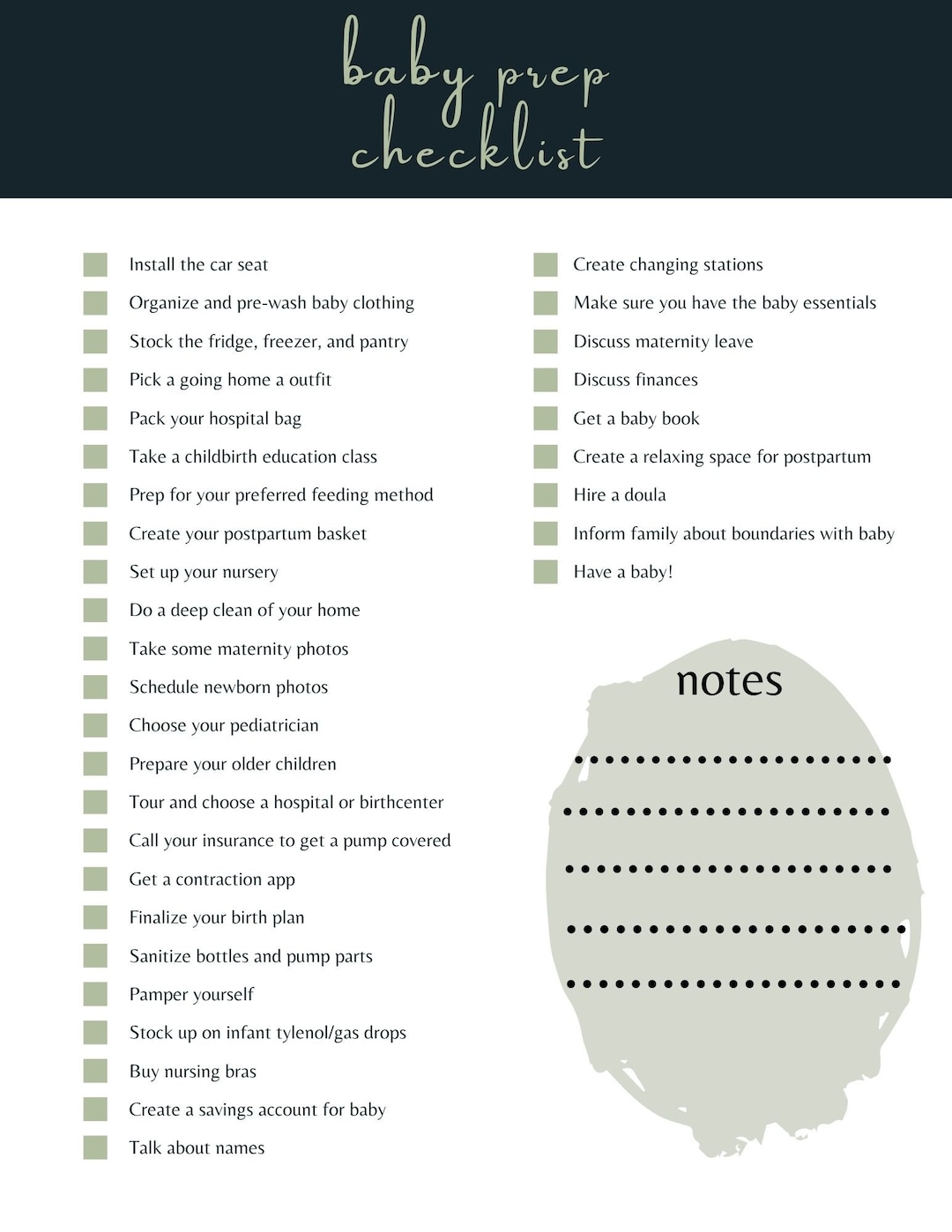 Baby Prep Checklist - Etsy