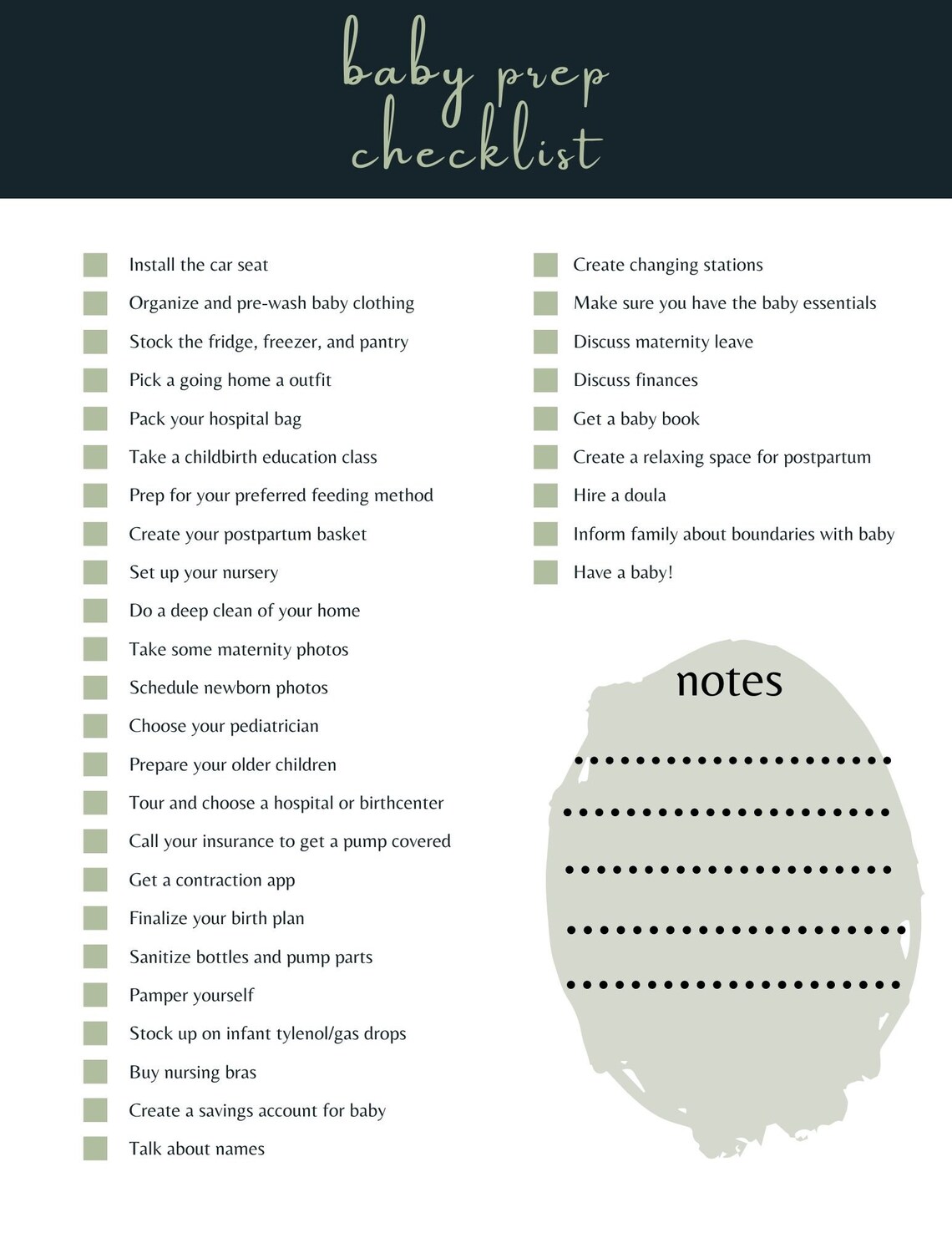 Baby Prep Checklist - Etsy