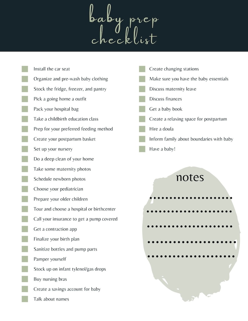 Baby Prep Checklist - Etsy