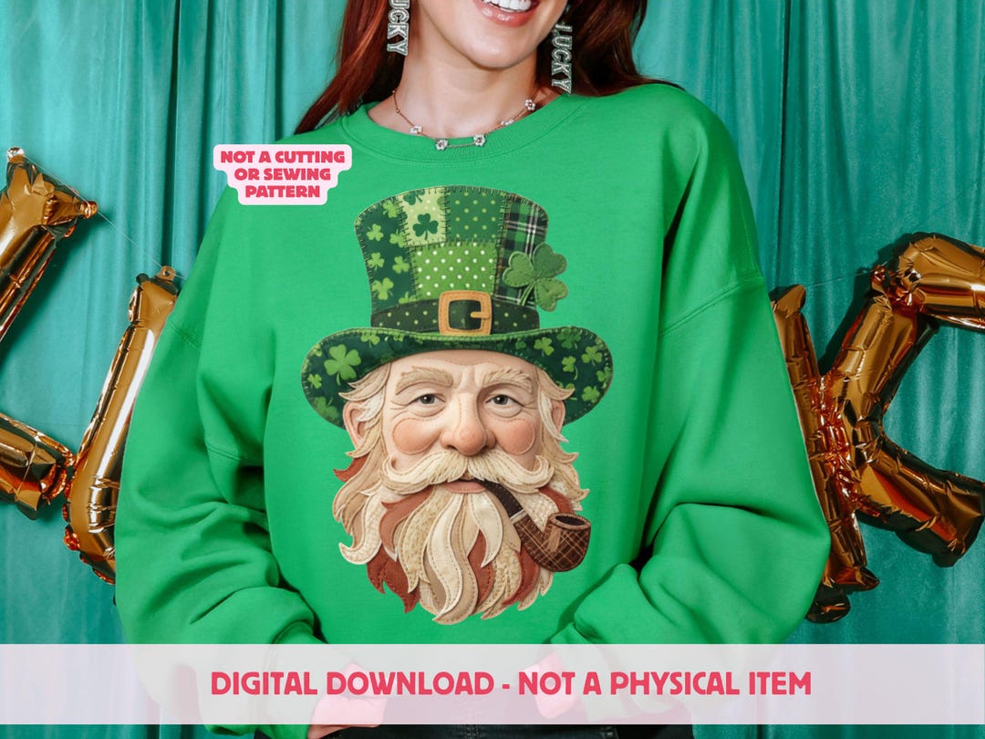 Faux Patchwork St Patricks Day Leprechaun PNG, Retro Irish Man ...