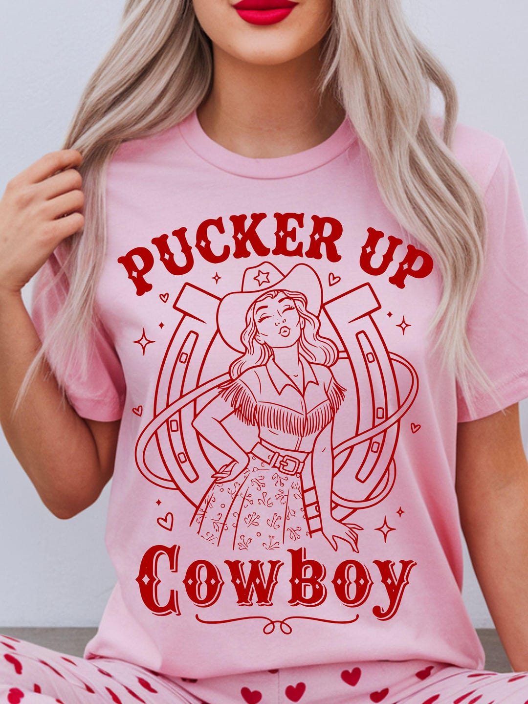 Pucker up Cowboy Valentine PNG, Retro Western Cowgirl Graphic, Coquette ...