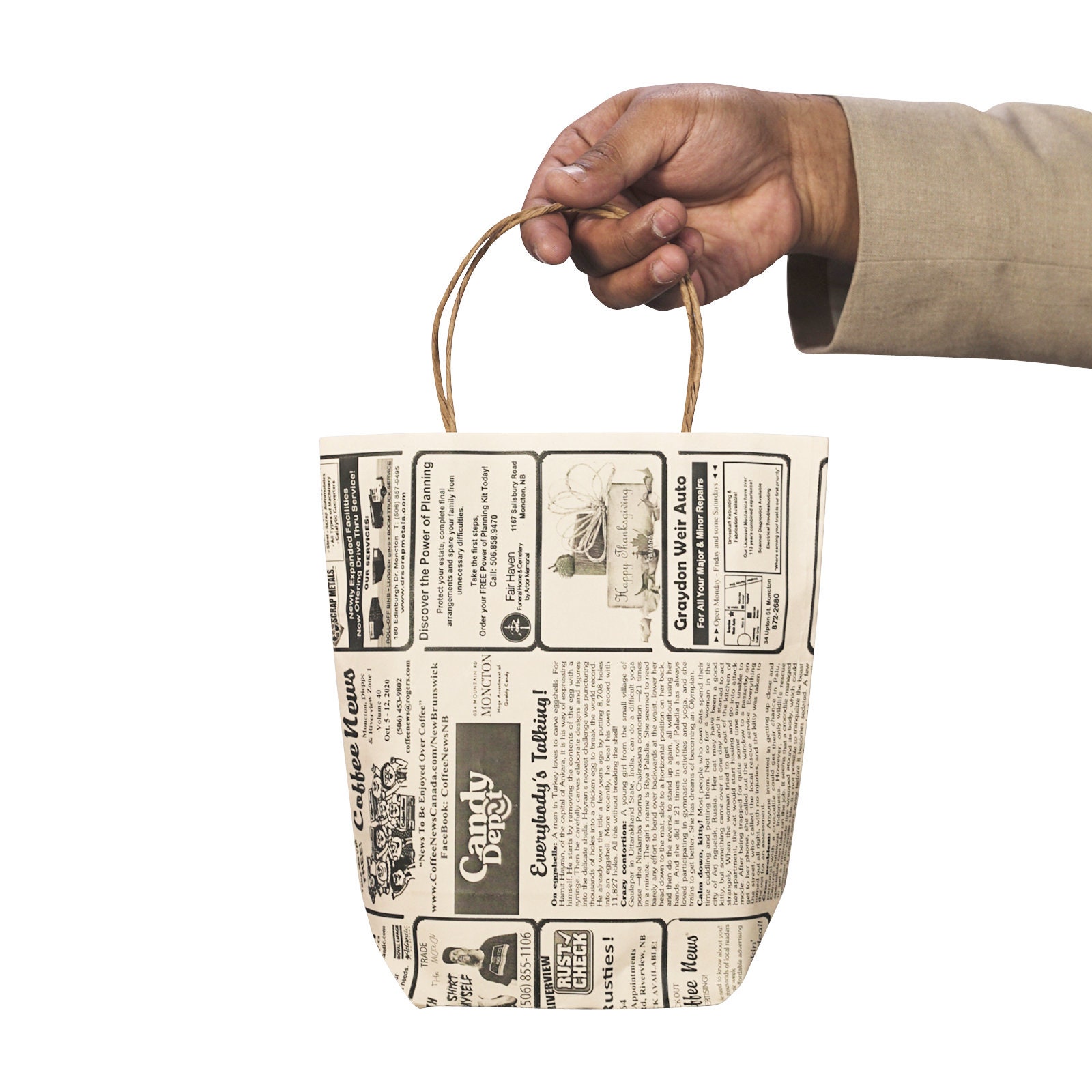 25 Newsprint Paper Bags With Handle Upcycled Retro Unique Novelty ...