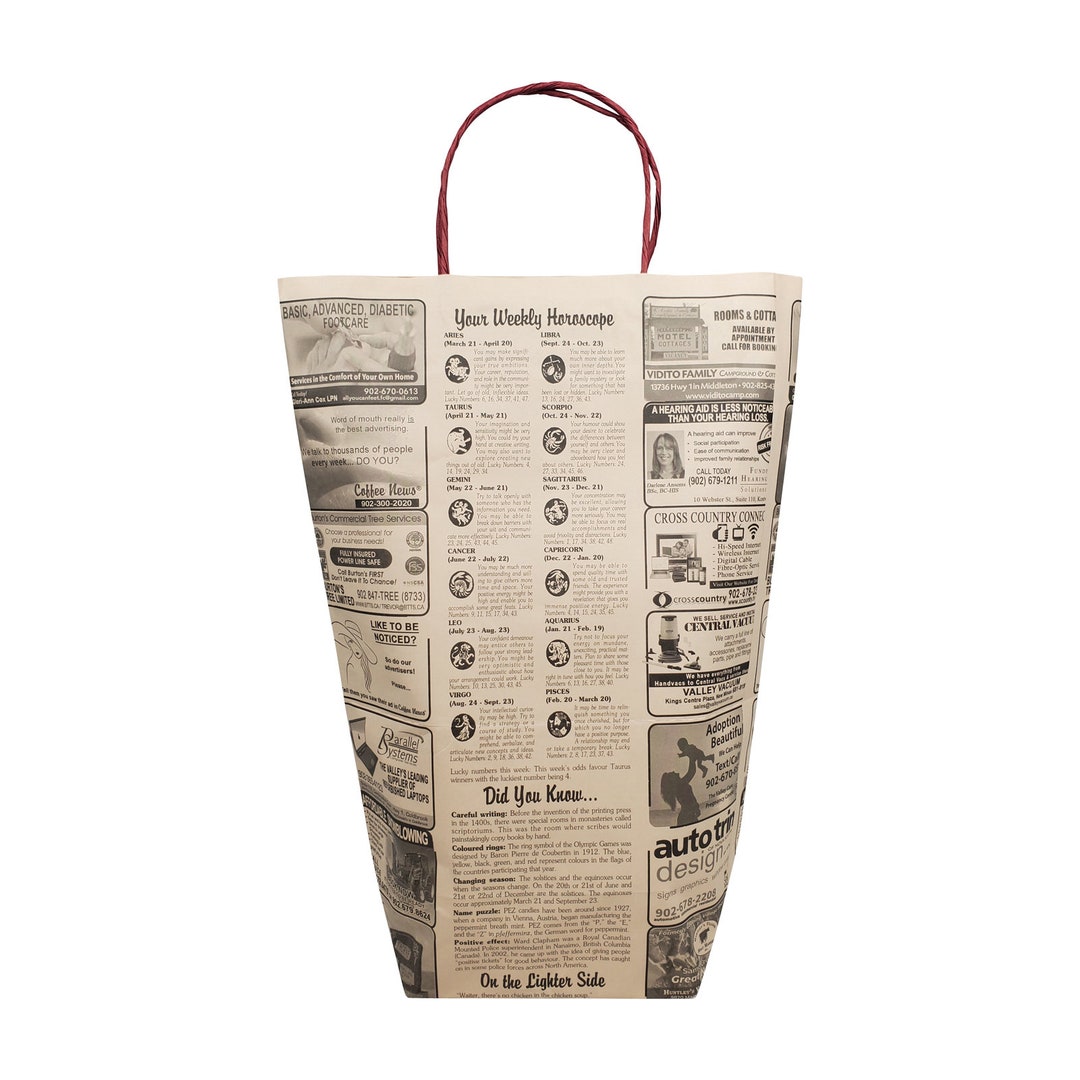 25 Newsprint Paper Bags With Handle Upcycled Retro Unique Novelty ...