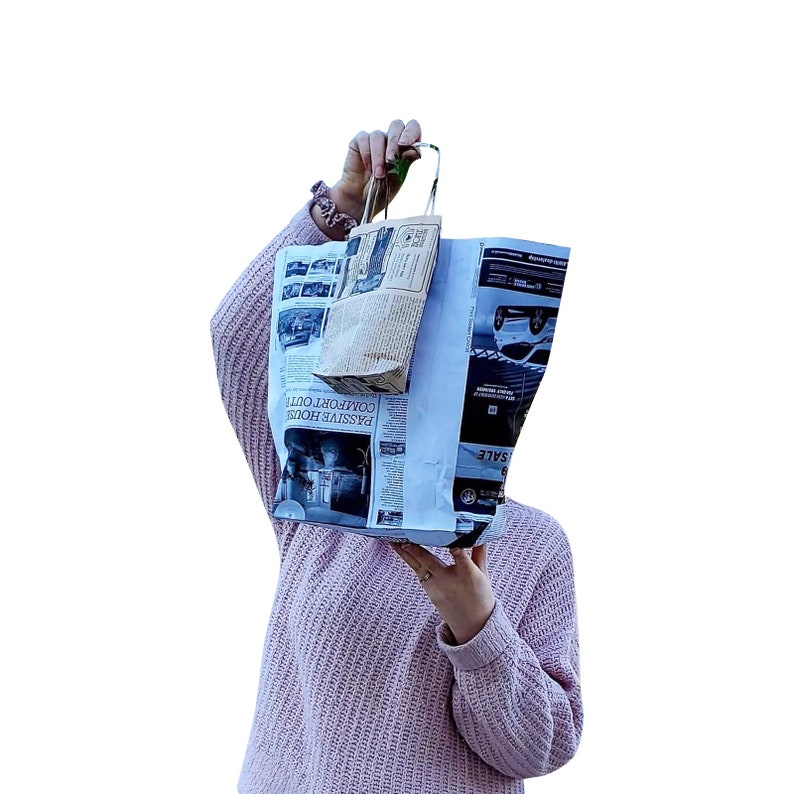 25 Newsprint Paper Bags With Handle Upcycled Retro Unique Novelty ...