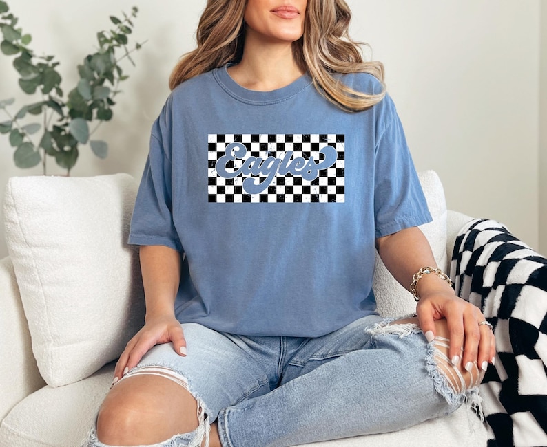 Comfort Colors Eagles Shirt, Checkerboard Team Spirit Tee - Etsy