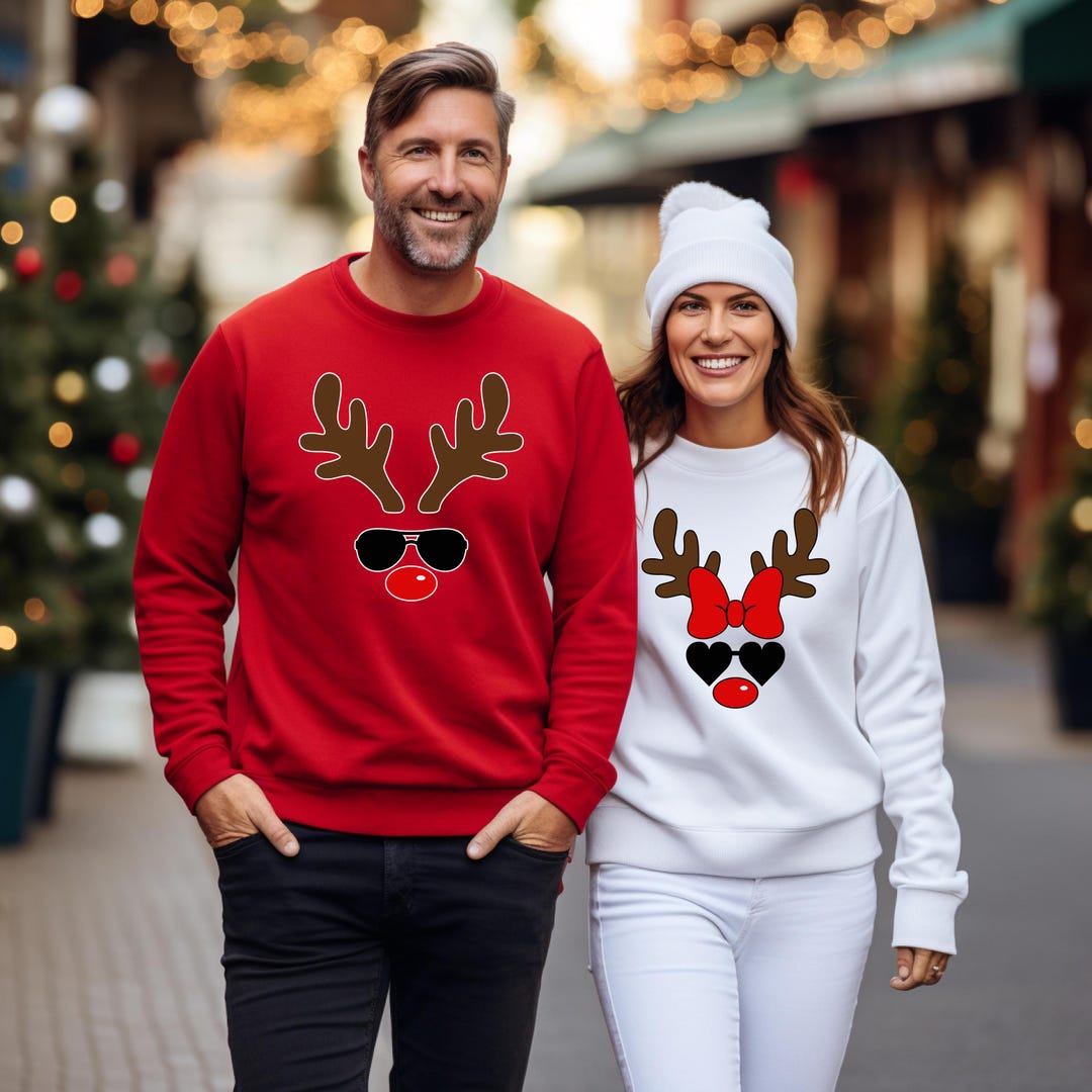 Reindeer Couple Sweaters, Reindeer Couple Hoodies, Reindeer Face ...
