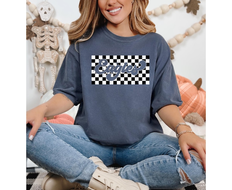 Comfort Colors Eagles Shirt, Checkerboard Team Spirit Tee - Etsy