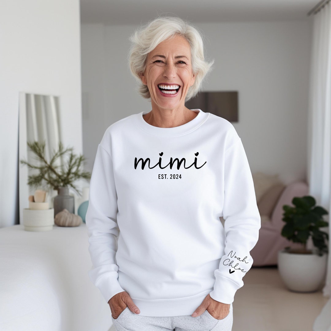 Custom Mimi Sweatshirt With Children Name on Sleeve, Mimi Sweatshirt ...