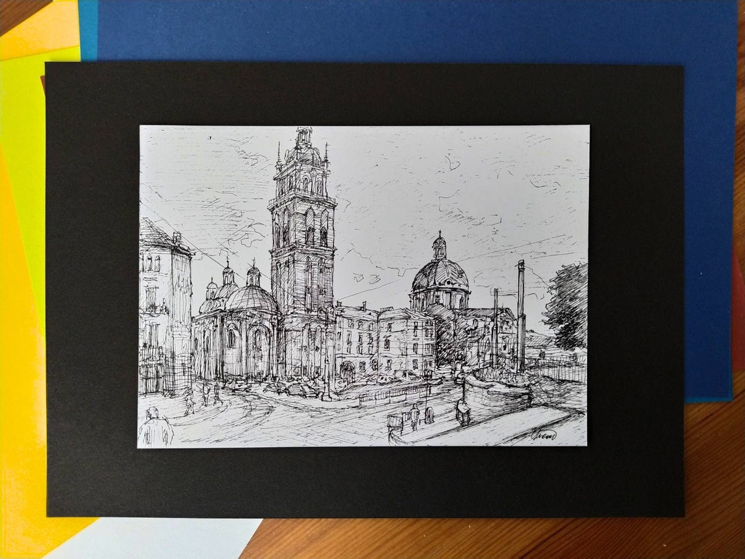 Ukraine Painting Lviv Drawing Assumption Church Drawing Lviv Art Print ...
