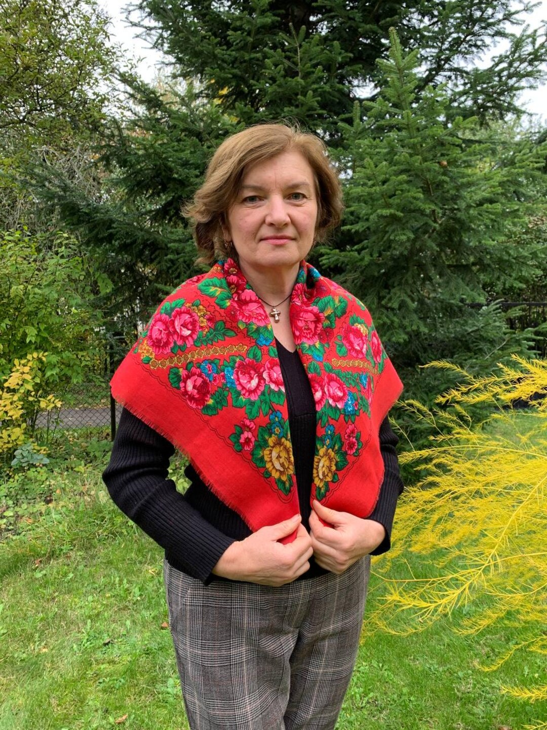 Vintage Red Wool Shawl Ukrainian Scarf Floral Vintage Wool Scarf Ethnic ...