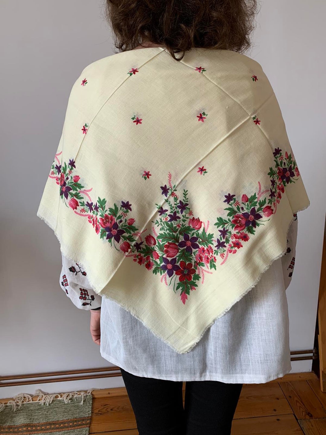 Ukrainian Vintage Shawl Ukrainian Scarf Floral Retro Ukraine Cotton ...