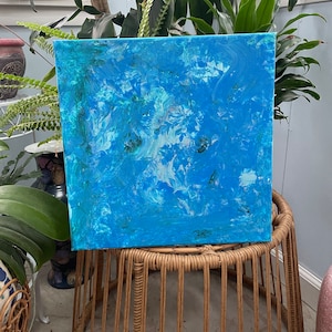 Acrylic deep Sea Mist Painting on Canvas in Shades of Blue 12 X 12 - Etsy