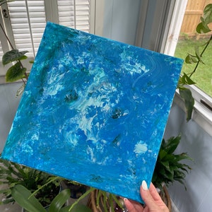 Acrylic deep Sea Mist Painting on Canvas in Shades of Blue 12 X 12 - Etsy