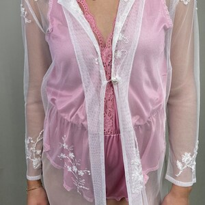Gorgeous White Mesh Robe / Cover up / Duster With Embroidered Flowers ...