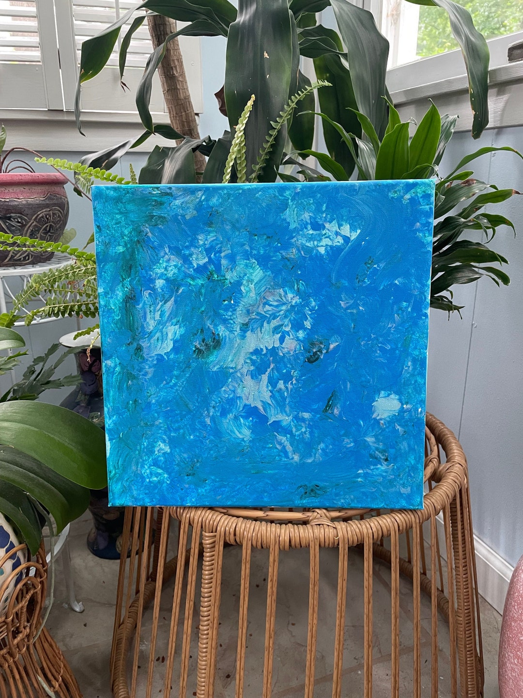 Acrylic deep Sea Mist Painting on Canvas in Shades of Blue 12 X 12 - Etsy