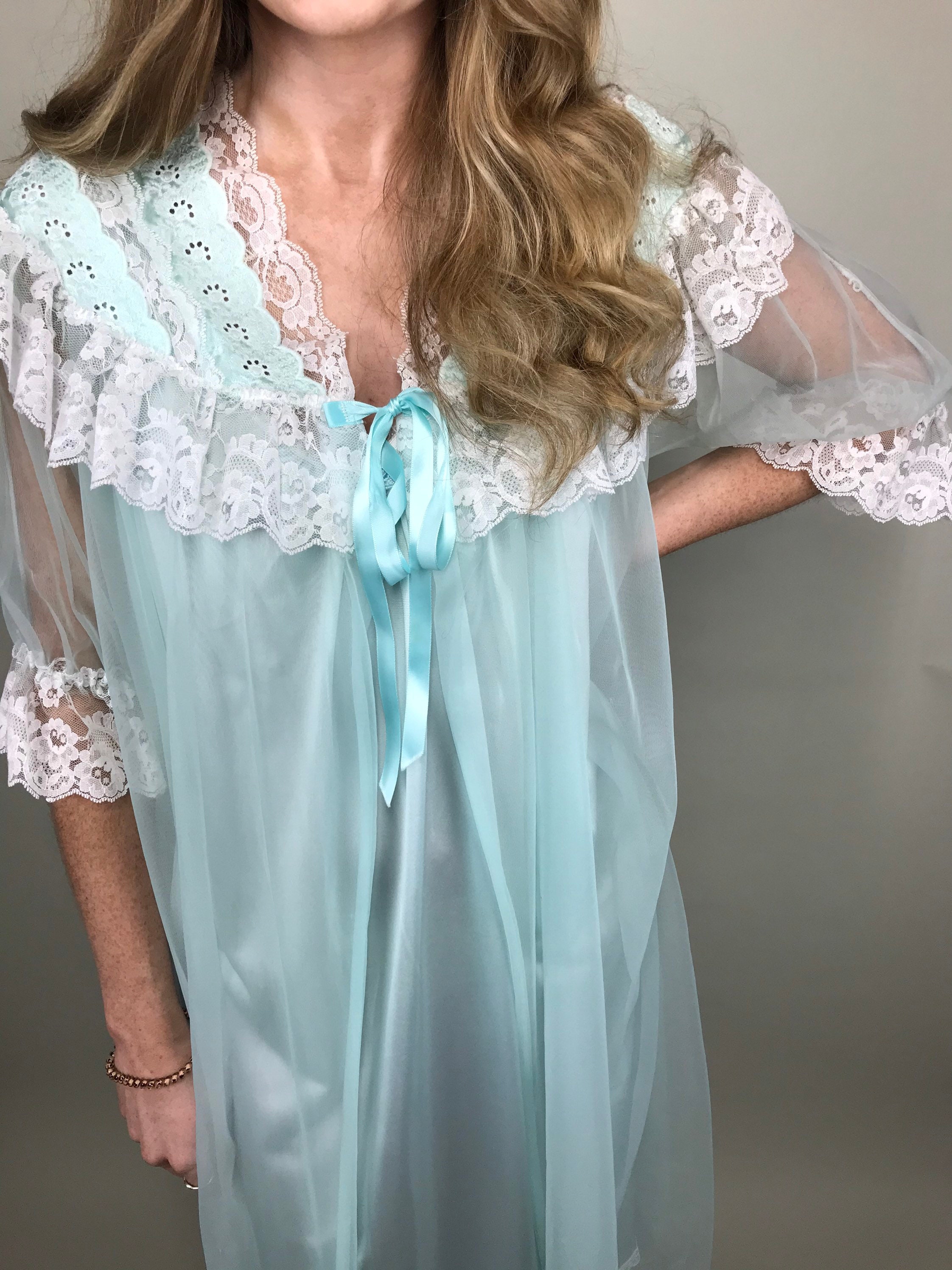 1970s Sheer mint chiffon & lace robe | Etsy
