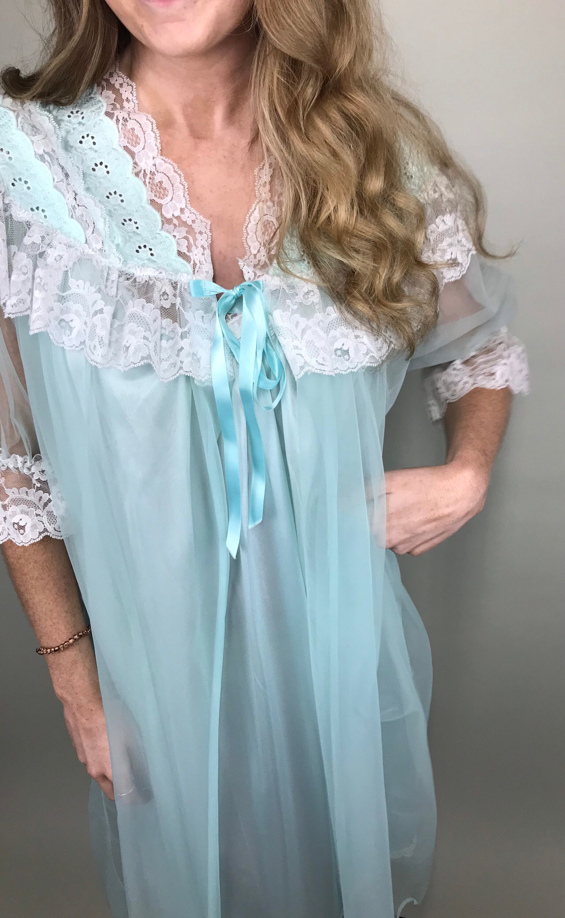 1970s Sheer Mint Chiffon & Lace Robe | Etsy